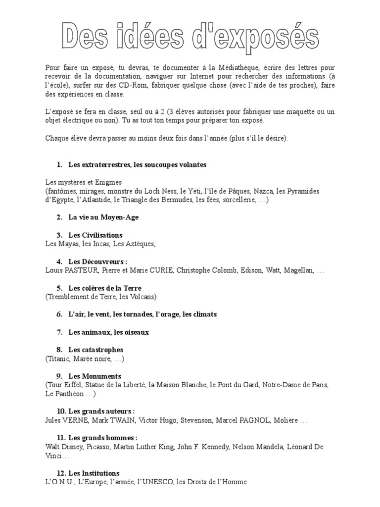 Guide pour préparer un exposé scolaire | PDF | Loisirs