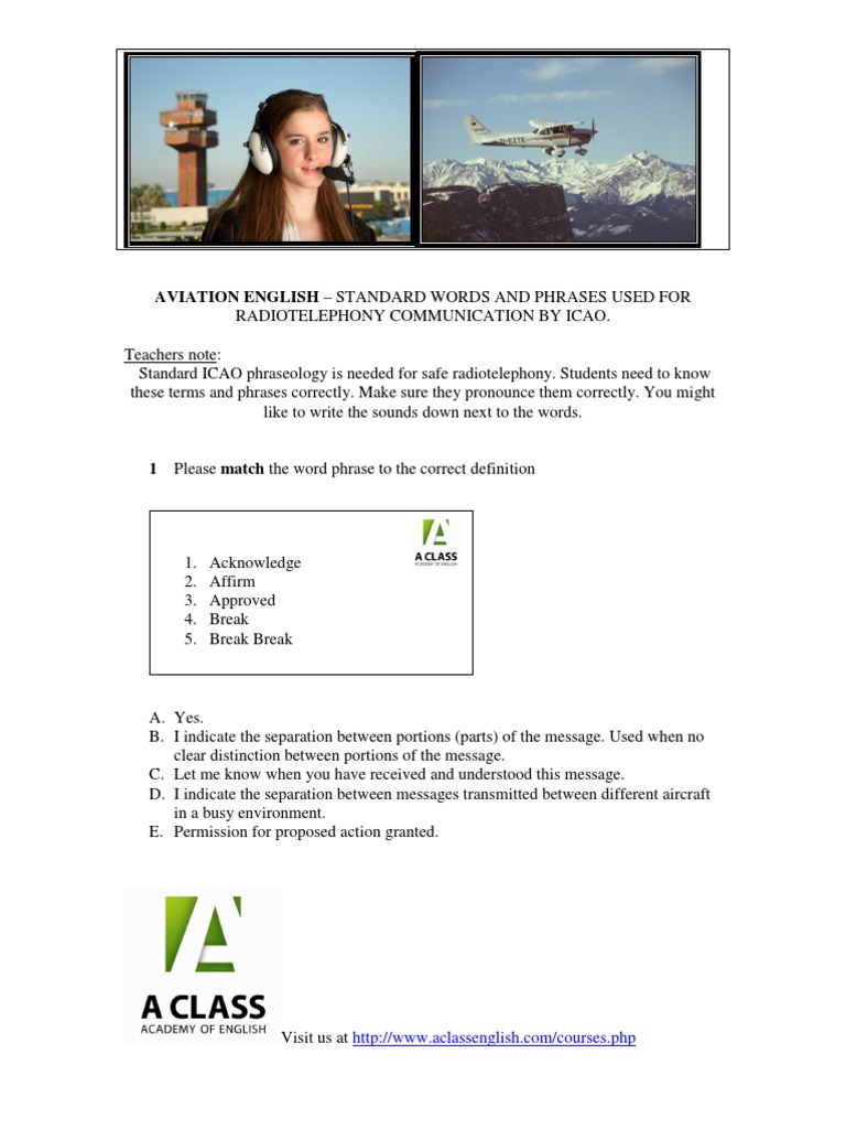 ICAO Aviation English Practice Exercises | PDF | English Language ...