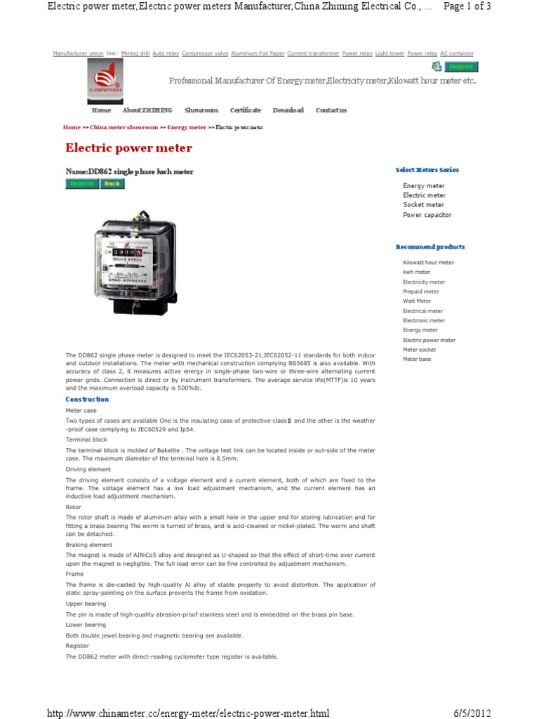 DD862 Single Phase KWH Meter Overview | PDF | Relay | Electrical Connector