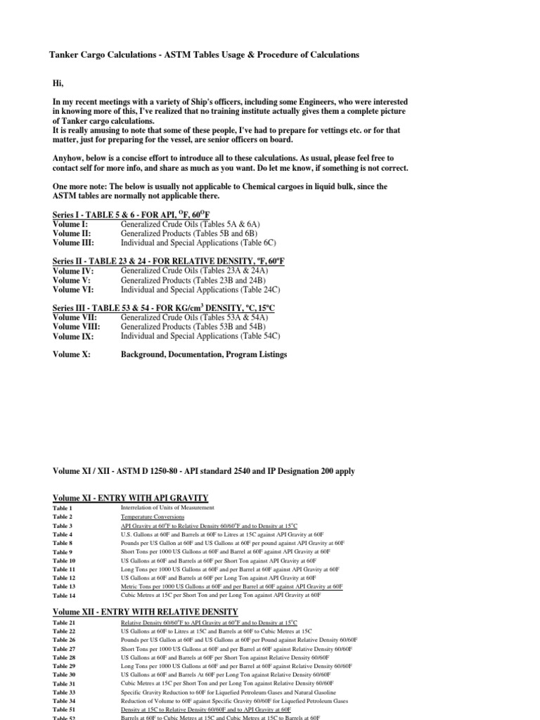 A Comprehensive Guide to Tanker Cargo Calculations Using ASTM Tables: Procedures, Variables, and ...