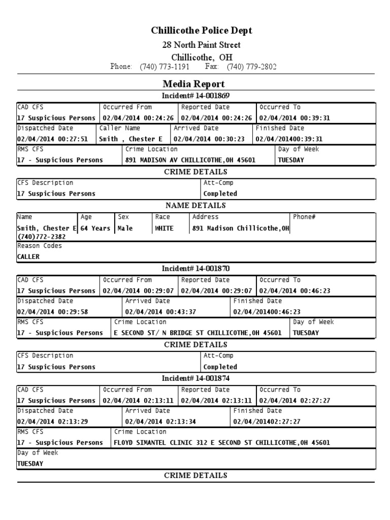 Chillicothe Police Reports | PDF | Arrest | Arrest Warrant