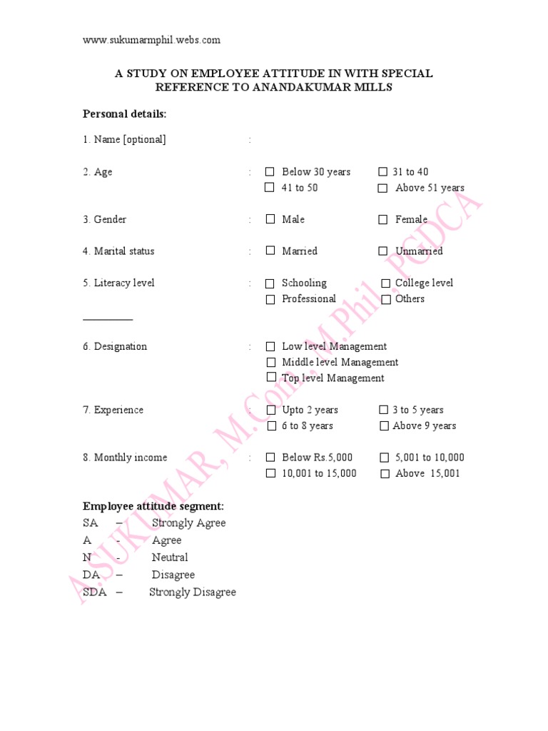 Employee Attitude Survey Template | PDF | Employment | Applied Psychology