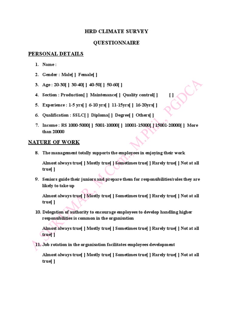 HRD Climate Survey | PDF | Human Resource Management | Behavioural Sciences