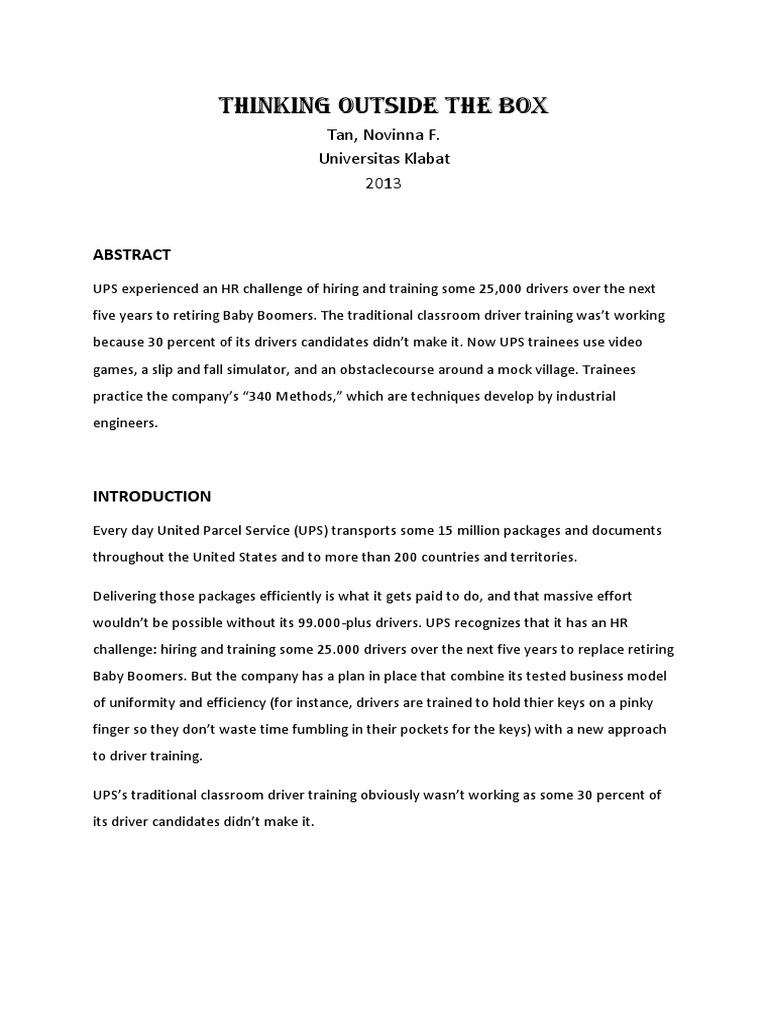 UPS Driver Training Innovations | PDF | United Parcel Service | Employment