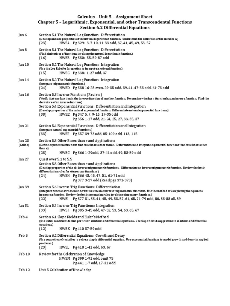 Unit 5 Calculus Assignment Overview | PDF | Logarithm | Exponential Function