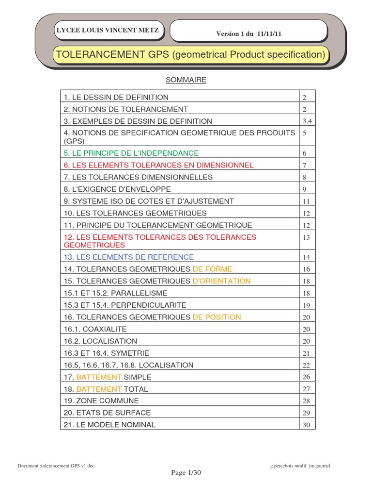 Tolerancement GPS v1 PDF | PDF | Tolérance géométrique | Géométrie