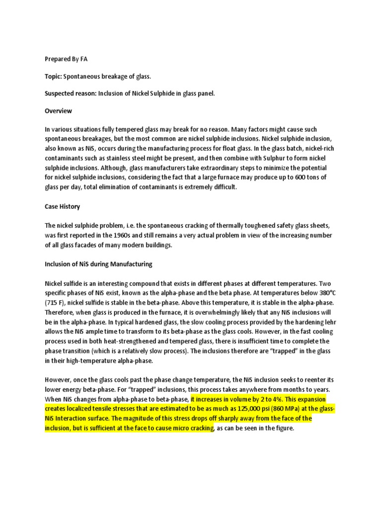 Spontaneous Glass Breakage Pdf Glasses Fracture