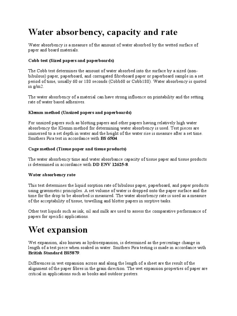 Water Absorbency | PDF | Paper | Materials Science