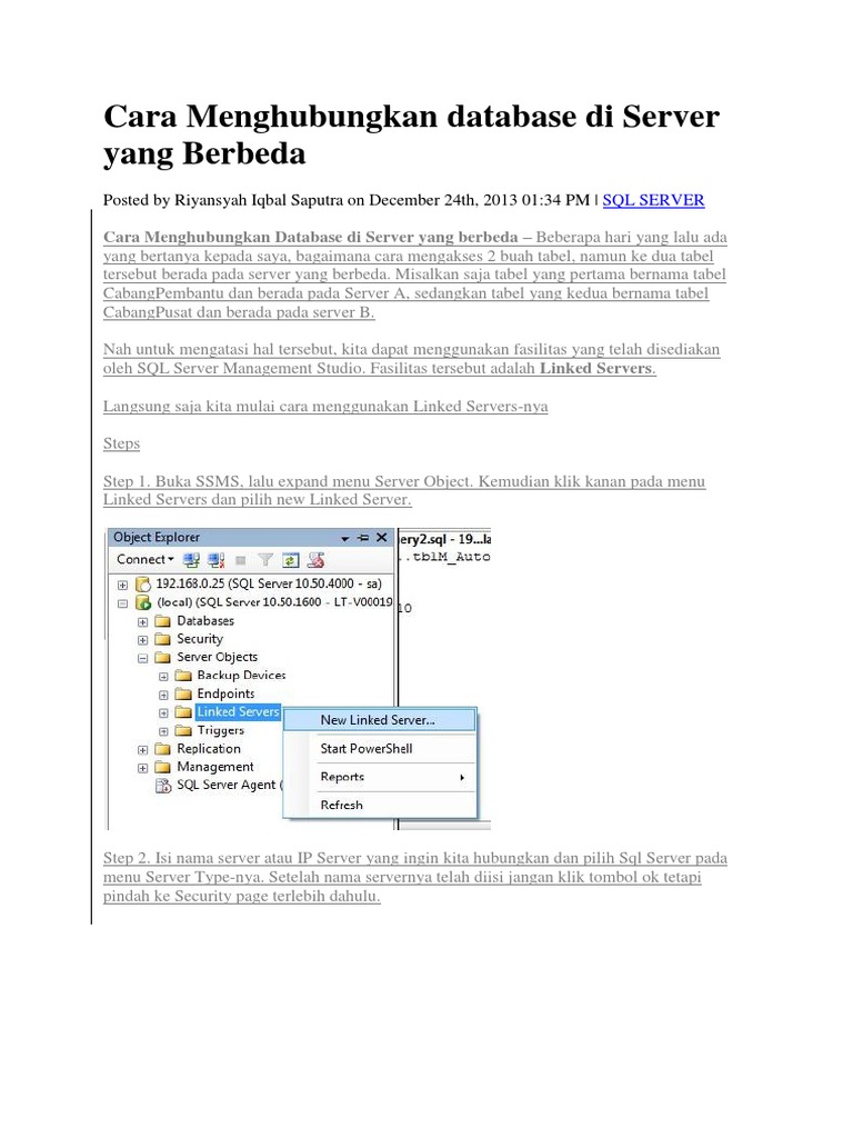Cara Menghubungkan Database Di Server Yang Berbeda | PDF