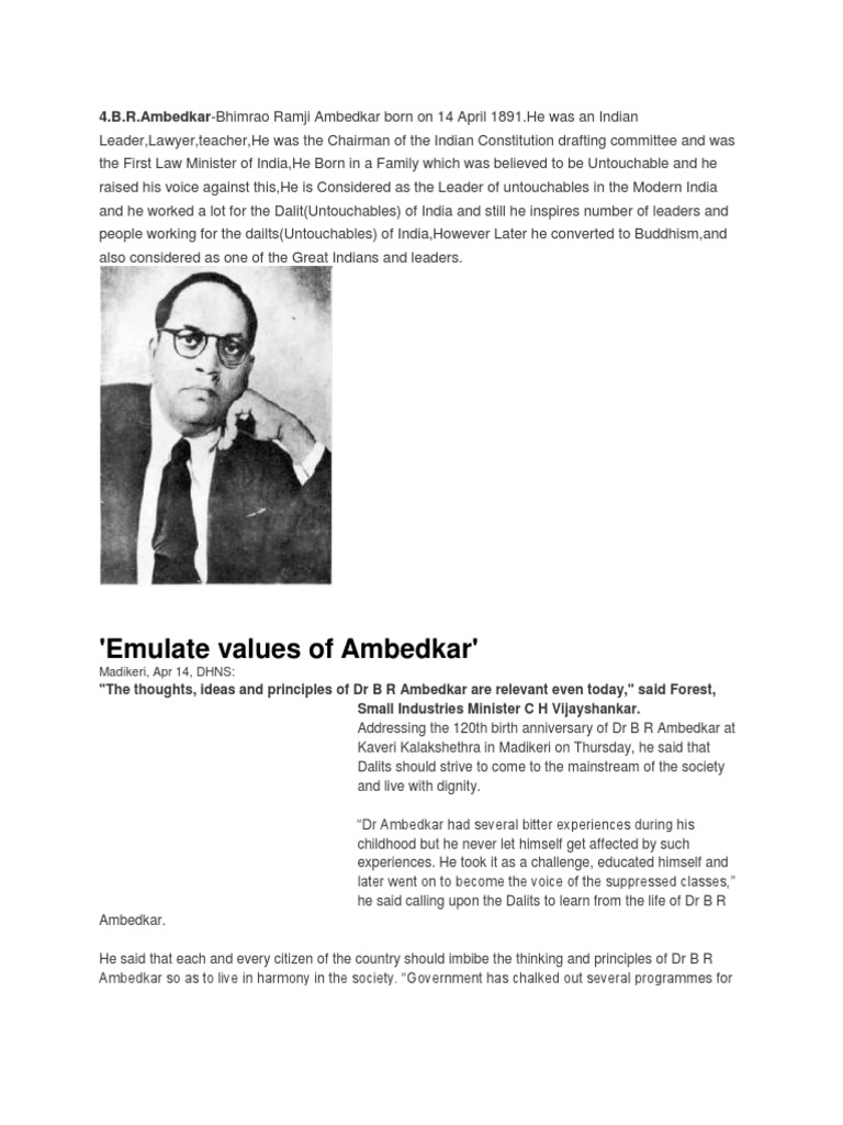 'Emulate Values of Ambedkar': 4.B.R.Ambedkar-Bhimrao Ramji Ambedkar ...