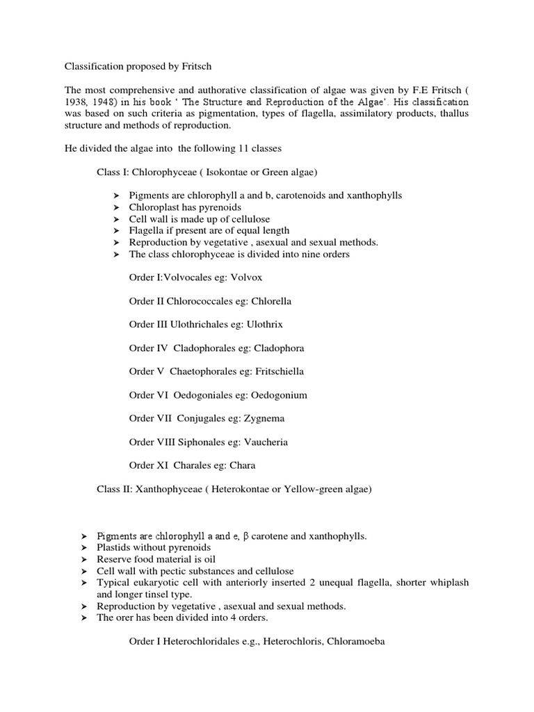 Classification Proposed by Fritsch | PDF | Algae | Aquatic Organisms