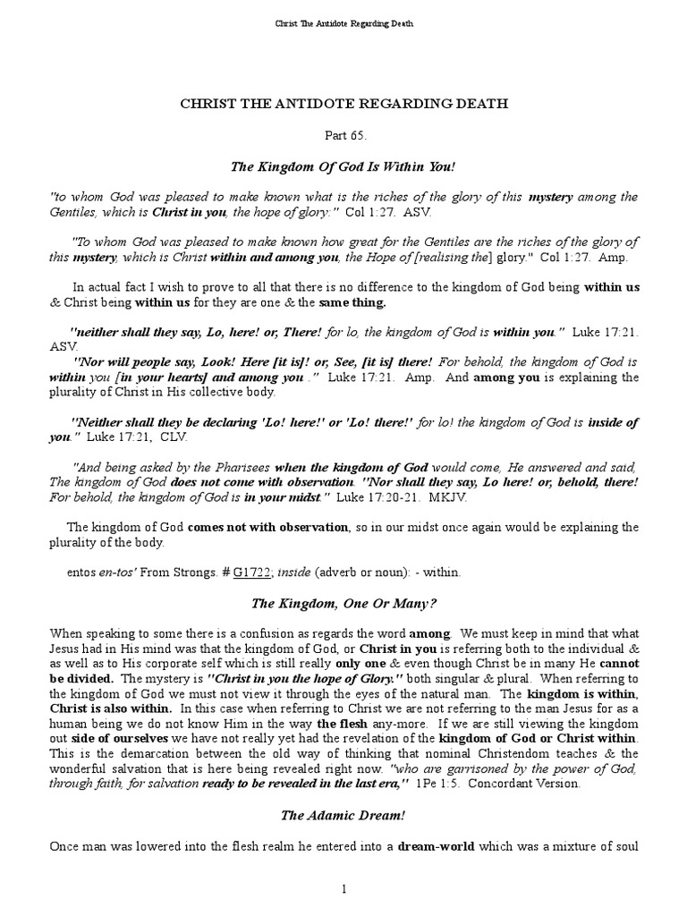 Part 65. The Kingdom of God Is Within You! | PDF | Theism | Mythology