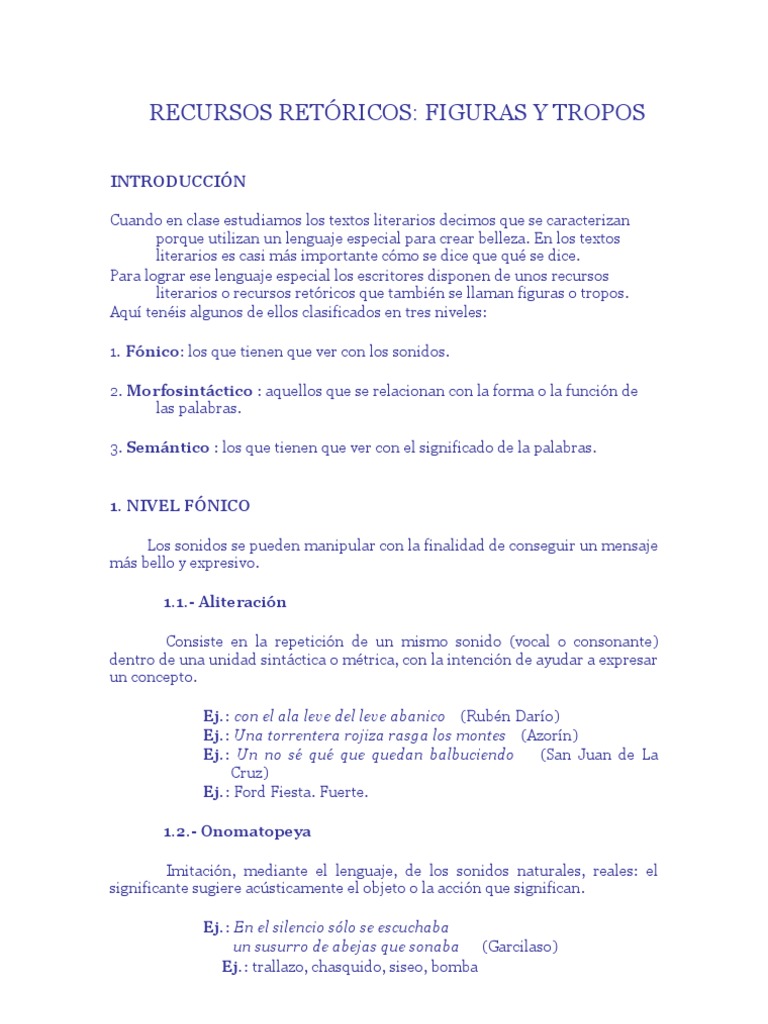 Recursos Retóricos: Figuras y Tropos | PDF | Metáfora | Palabra