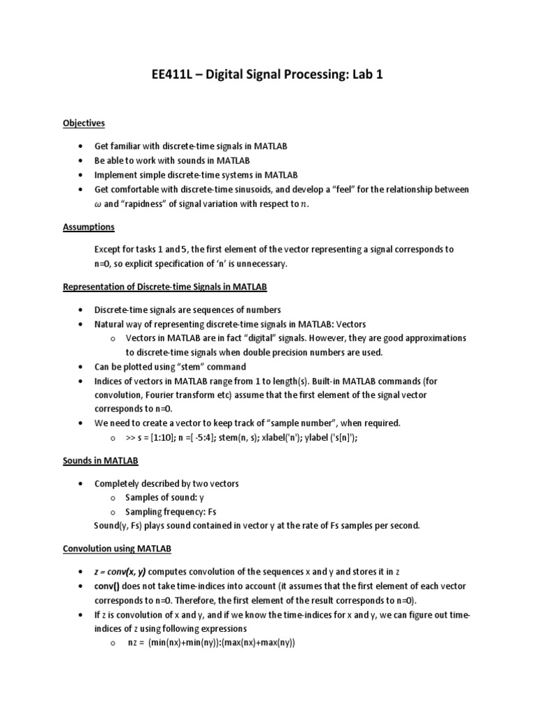 EE411L - Digital Signal Processing: Lab 1: Objectives | Download Free PDF | Signal (Electrical ...