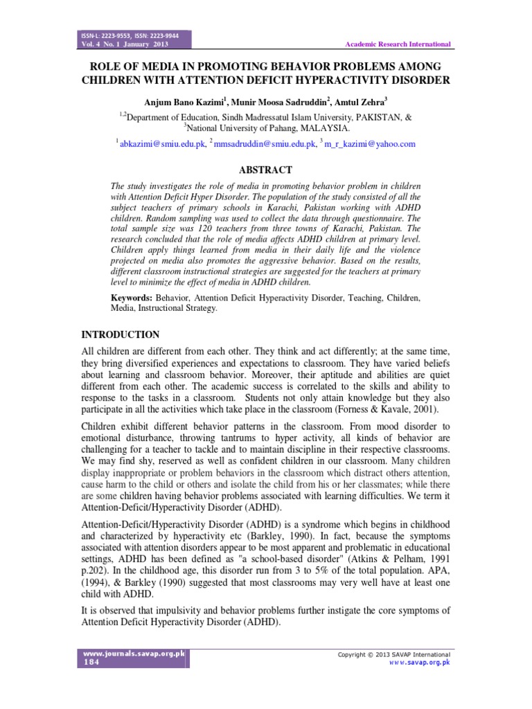 Media On Children | PDF | Attention Deficit Hyperactivity Disorder | Individualized Education ...
