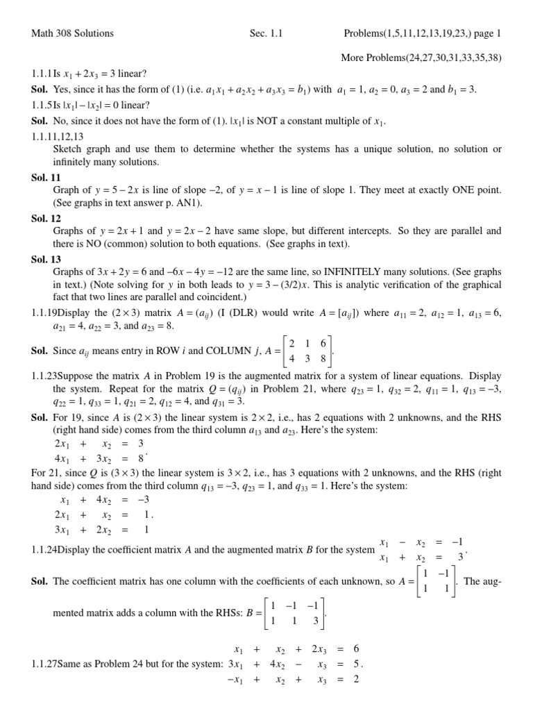 Math 308 Solutions | PDF | System Of Linear Equations | Logical Truth