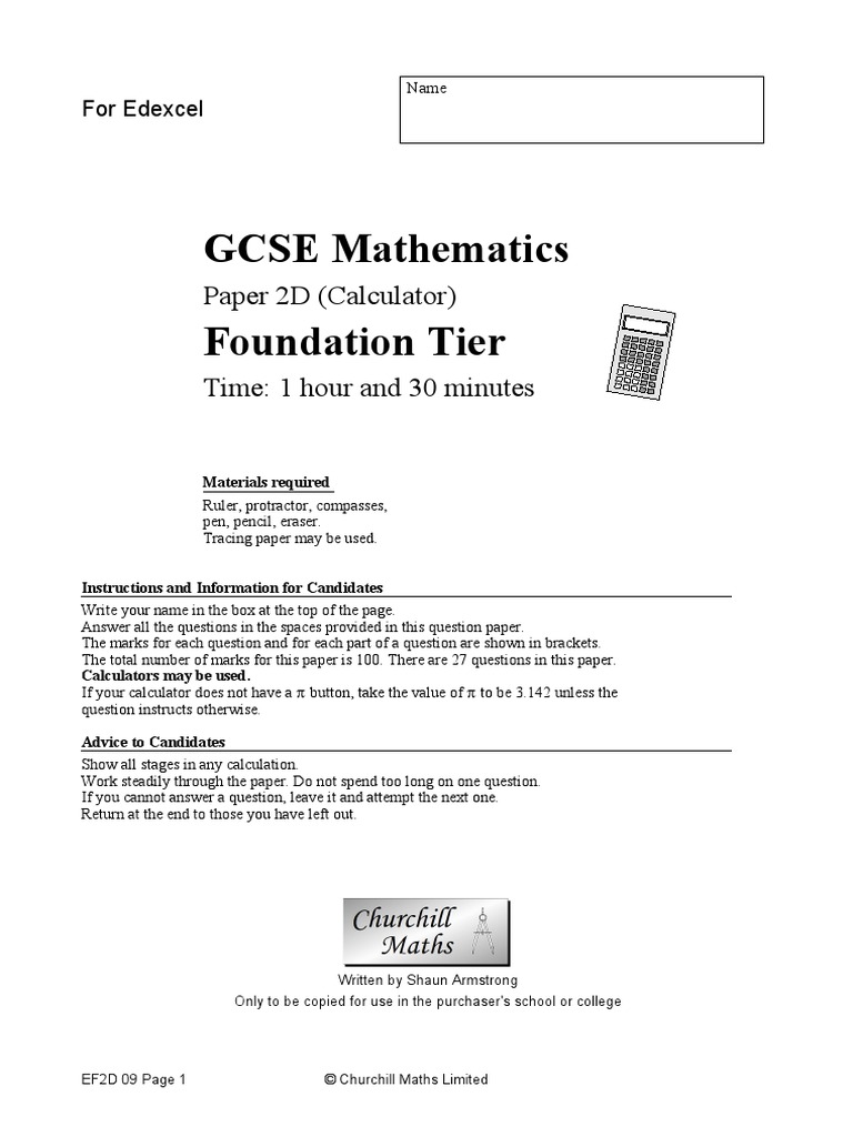 Mrjacksonmaths GCSE Foundation Calculator Paper D | PDF | Tools ...