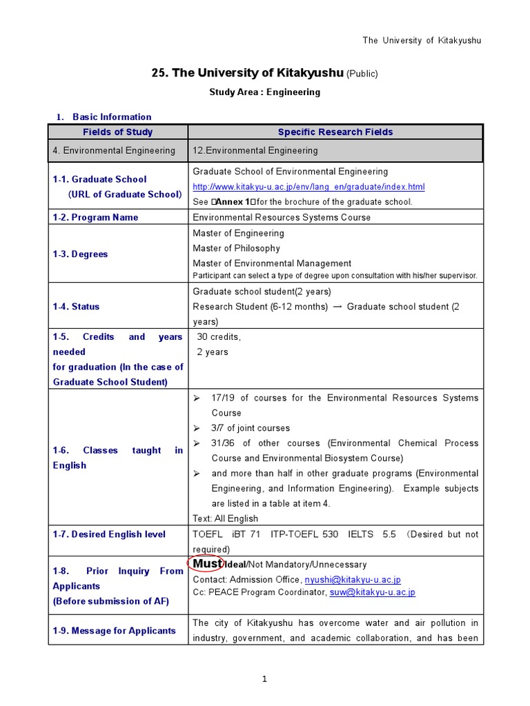 The University of Kitakyushu: Fields of Study Specific Research Fields ...