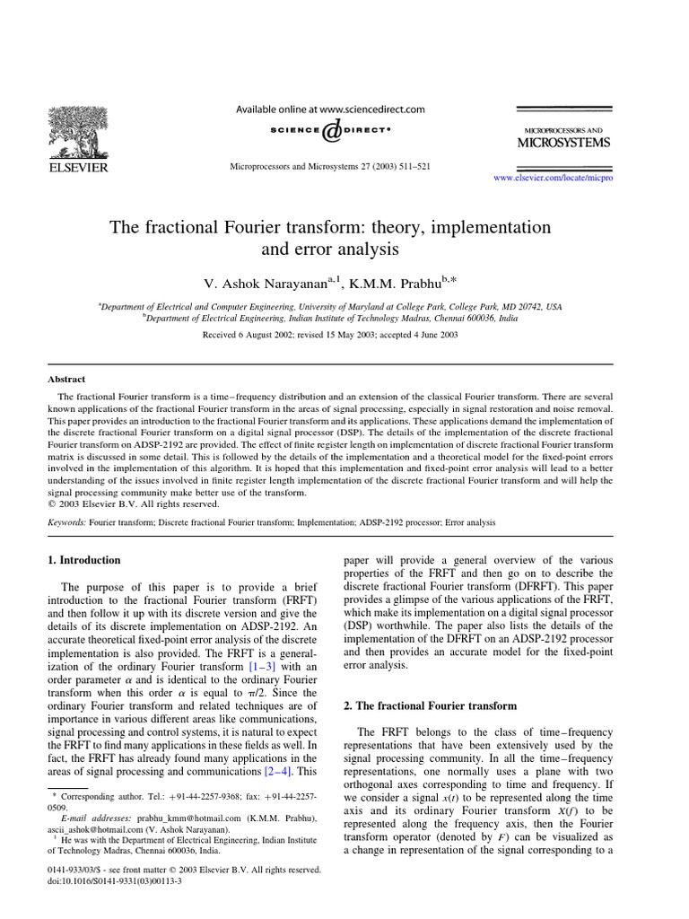 Implementation of the Discrete Fractional Fourier Transform on DSP and Error Analysis for Finite ...