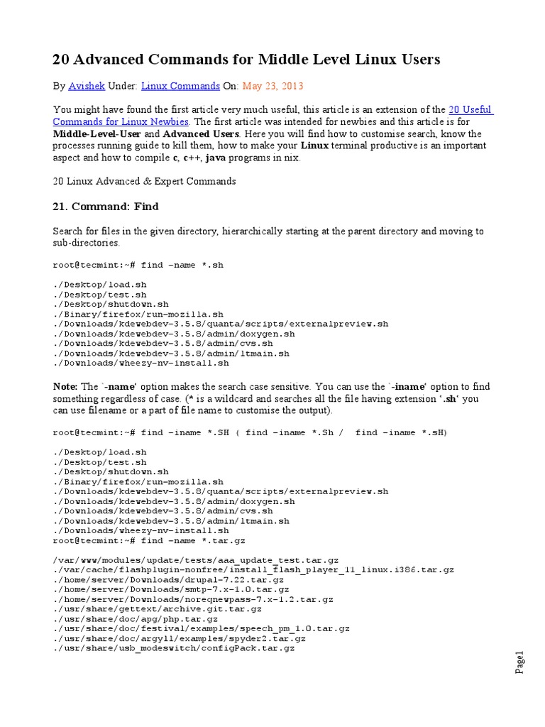 20 Advanced Commands For Middle Level Linux Users | PDF | Areas Of ...