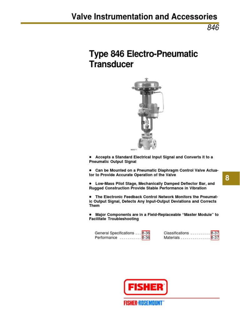 Type 846 Electro-Pneumatic Transducer: Valve Instrumentation and ...