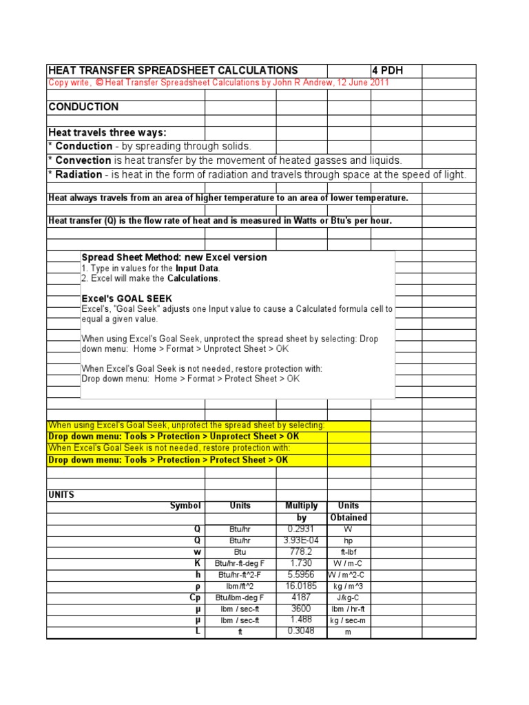 Heat Transfer Excel Calculations 1 | PDF | Microsoft Excel | Physical ...