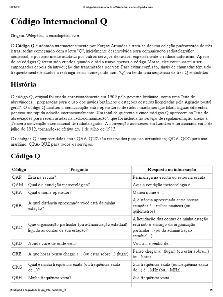 Código Internacional Q - Wikipédia, A Enciclopédia Livre PDF | PDF ...