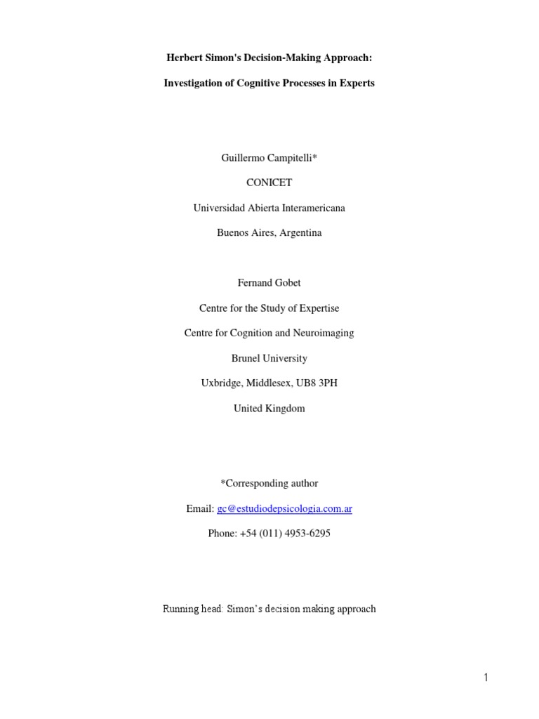 Herbert Simon Decision Making Approah Pdf Pdf Heuristics In