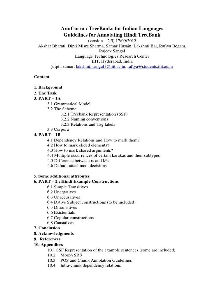 Anna - TreeBanks For Indian Languages | PDF | Word | Linguistics