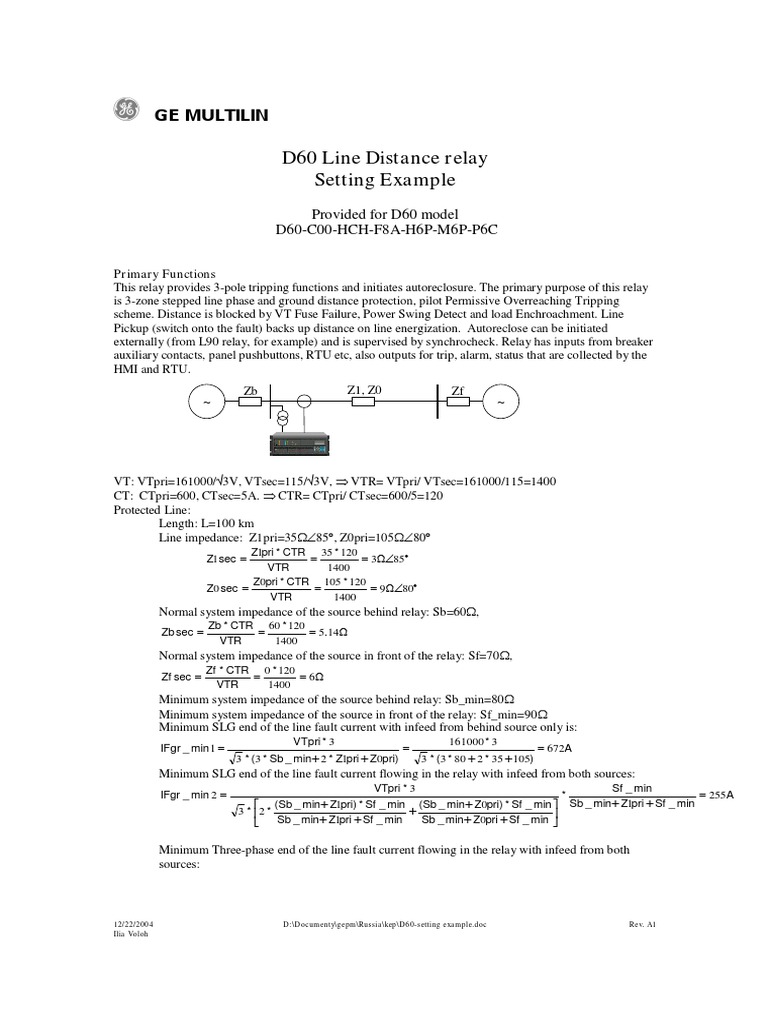 D60-Setting Example PDF | PDF | Electrical Impedance | Relay