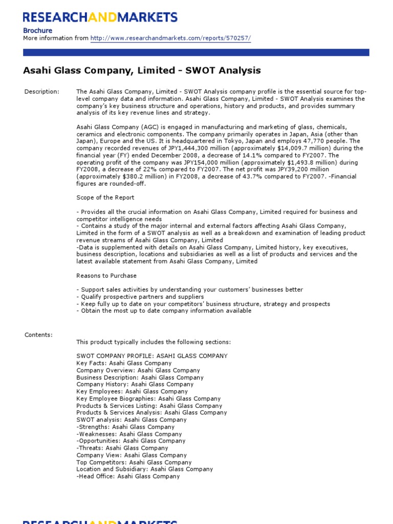 Asahi Glass Company SWOT Analysis Report | PDF | Swot Analysis | Cheque