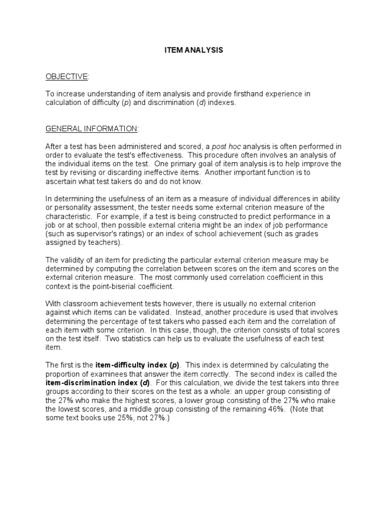 Item Analysis | PDF | Test (Assessment) | Behavioural Sciences