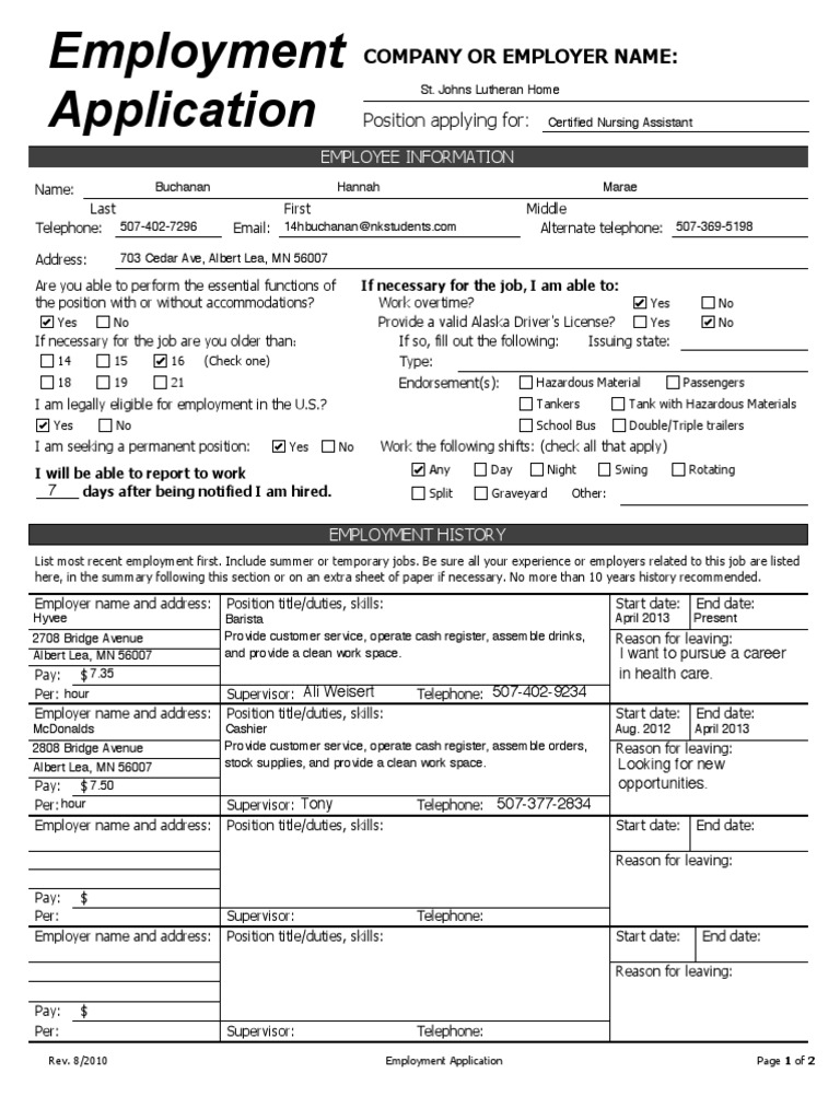 Application | PDF | Employment | Nursing