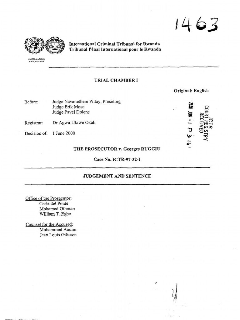 Judgement Georges Ruggiu (ICTR) 1 June 2000 | PDF | Genocides | Crimes ...