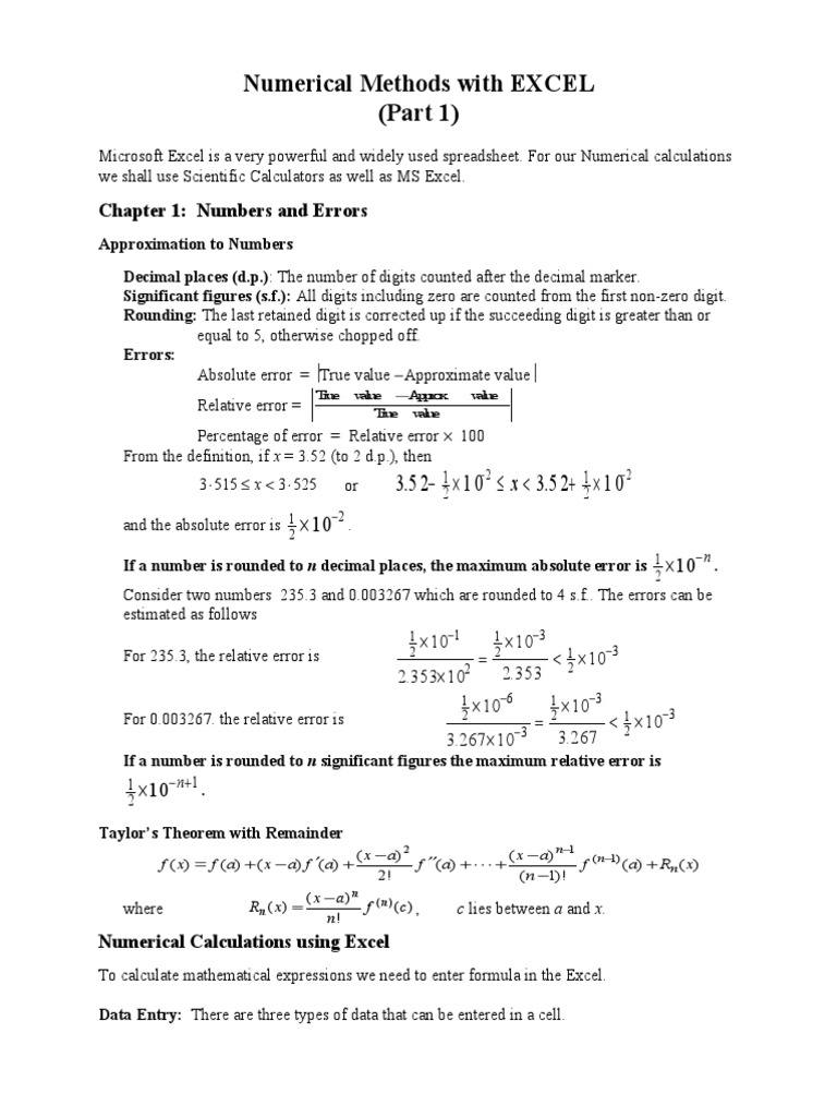 Numerical Methods With Excel Pdf System Of Linear Equations 8852