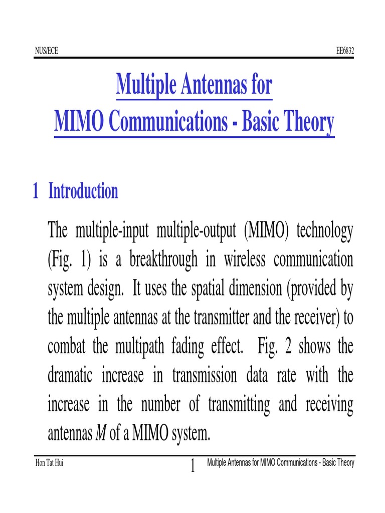 Lecture Notes Multiple Antennas For Mimo Communications Basic Theory