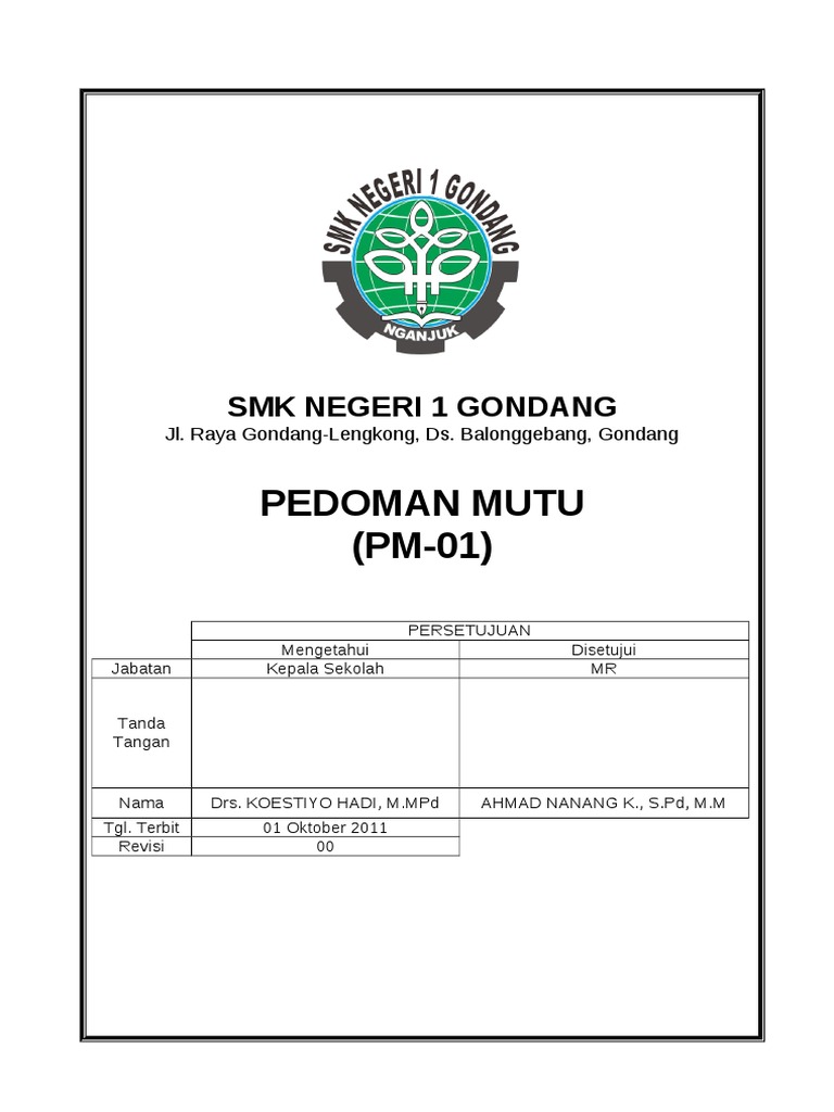 Pedoman Mutu SMK Negeri 1 Gondang | PDF | Teknologi & Rekayasa
