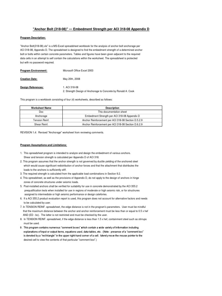 "Anchor Bolt (318-08) " - Embedment Strength Per ACI 318-08 Appendix D ...