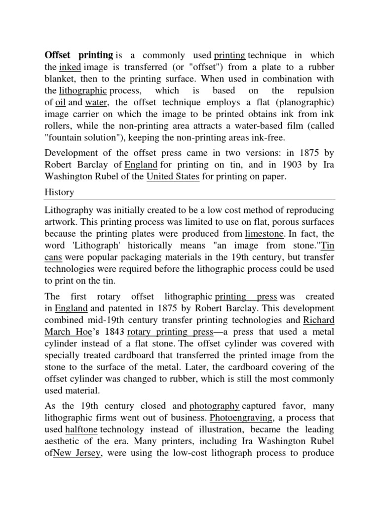 Offset Printing Is A Commonly Used Printing Technique in Which | PDF ...
