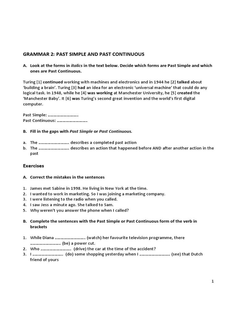 Grammar 2: Past Simple and Past Continuous | PDF | Grammatical ...
