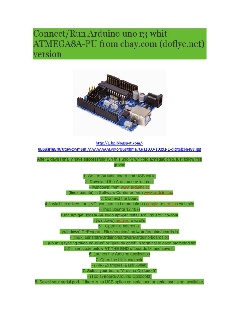 Arduino Uno R3 with ATMEGA8 Guide | PDF | Arduino | Linux