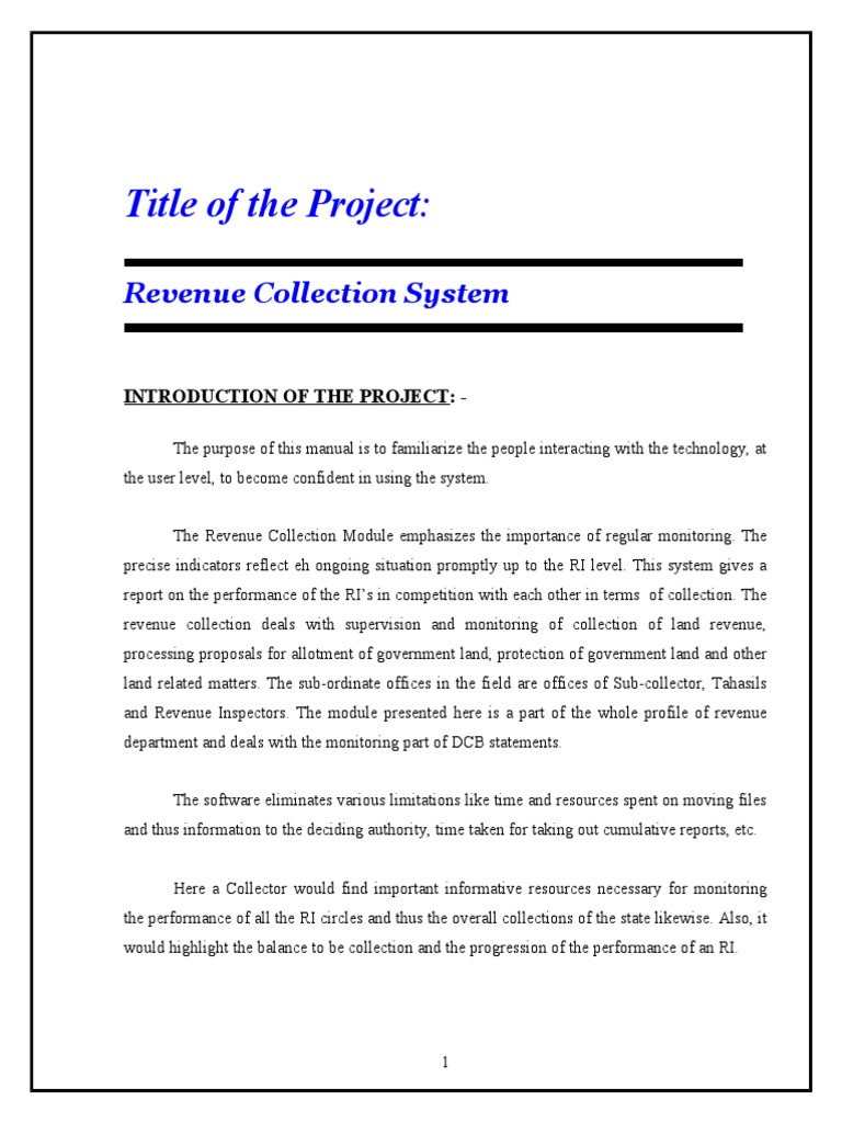 Title of The Project:: Revenue Collection System | Download Free PDF ...