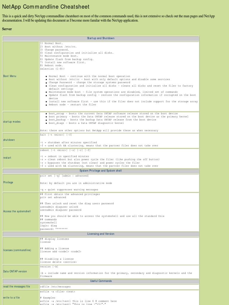 NetApp CheatSheet | PDF | File Transfer Protocol | Booting