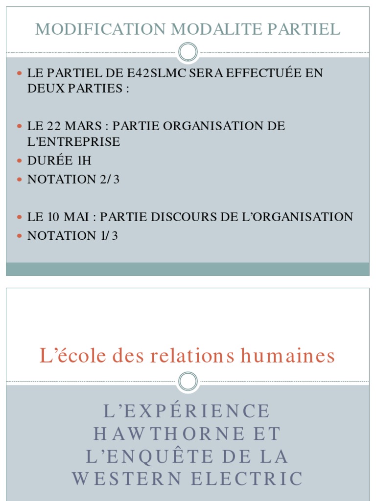 Expérience Hawthorne et relations humaines | PDF | Sciences ...