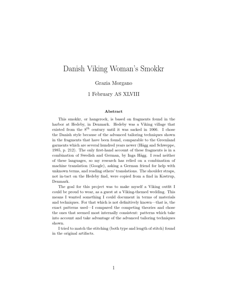 Danish Viking Woman's Smokkr Reconstruction | PDF | Seam (Sewing) | Sewing