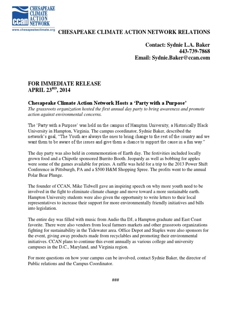 Mock Press Release For CCAN | PDF