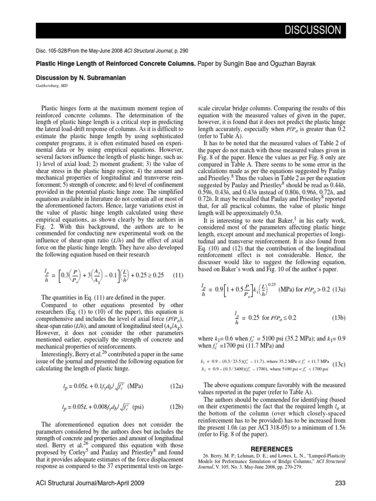 Plastic Hinge Length of Reinforced Concrete Columns. | PDF | Plasticity ...