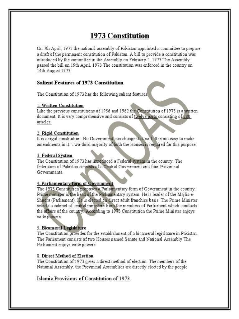 Islamic Provisions of Constitution of 1973 | Constitution | Public Law