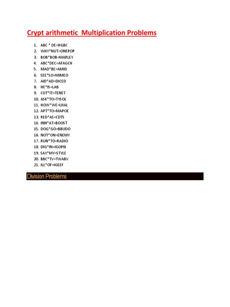Crypt Arithmetic Multiplication Problems | PDF
