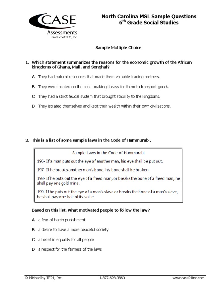 NC 6th Grade Social Studies Questions | PDF | Civilization | Society